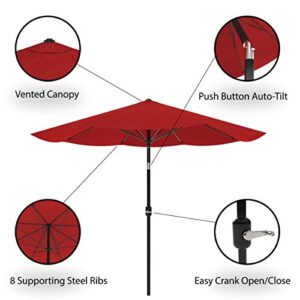 Pure Garden 10-Foot Patio Umbrella With Hand Crank and Auto Tilt - Outdoor Shade and Shelter for Decks, Porches, and Patios, Red