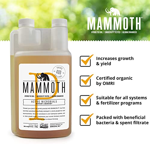 Mammoth Organic Bloom Booster | Mammoth P Organic Fertilizer Microbial Inoculant | 16% Proven Increase in Yield | University Developed and Growers Approved (250 ml)