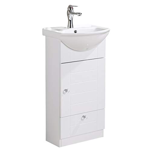 Renovators Supply Manufacturing Small Bathroom Vanity Sink Cabinet Vitreous China Sink Comes with Faucet and Drain Assembly Required Install Hardware Included