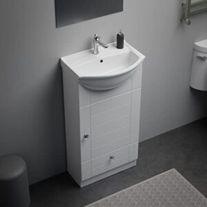 Renovators Supply Manufacturing Small Bathroom Vanity Sink Cabinet Vitreous China Sink Comes with Faucet and Drain Assembly Required Install Hardware Included