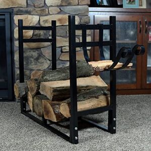 Sunnydaze Firewood Log Rack with Kindling Holder - Indoor/Outdoor Powder-Coated Steel - 33 Inch Wide x 30 Inch Tall - Black