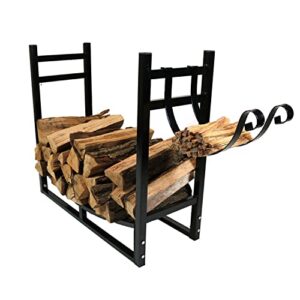 Sunnydaze Firewood Log Rack with Kindling Holder - Indoor/Outdoor Powder-Coated Steel - 33 Inch Wide x 30 Inch Tall - Black