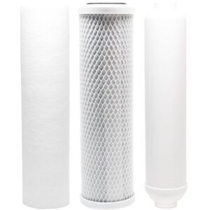 replacement filter kit compatible with watts zro-4 ro system - includes carbon block filter, pp sediment filter & inline filter cartridge - denali pure brand