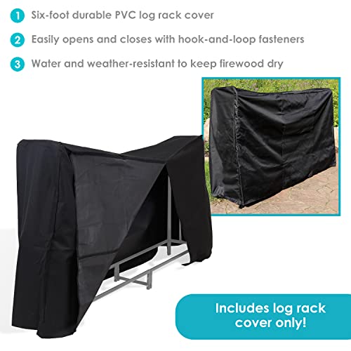 Sunnydaze 6-Foot Firewood Log Rack Cover - Heavy-Duty Weather-Resistant PVC Construction - Black