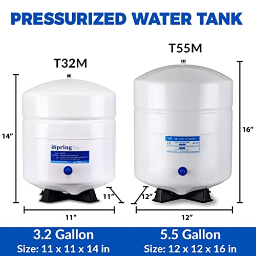 iSpring T55M 5.5 Gallon Residential Pre-Pressurized Water Storage Tank for Reverse Osmosis (RO) Systems, White