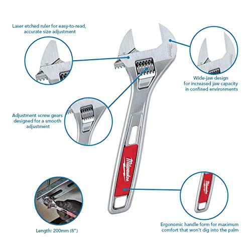 AGN 48-22-7508 Wide Jaw Adjustable Wrench, 8"