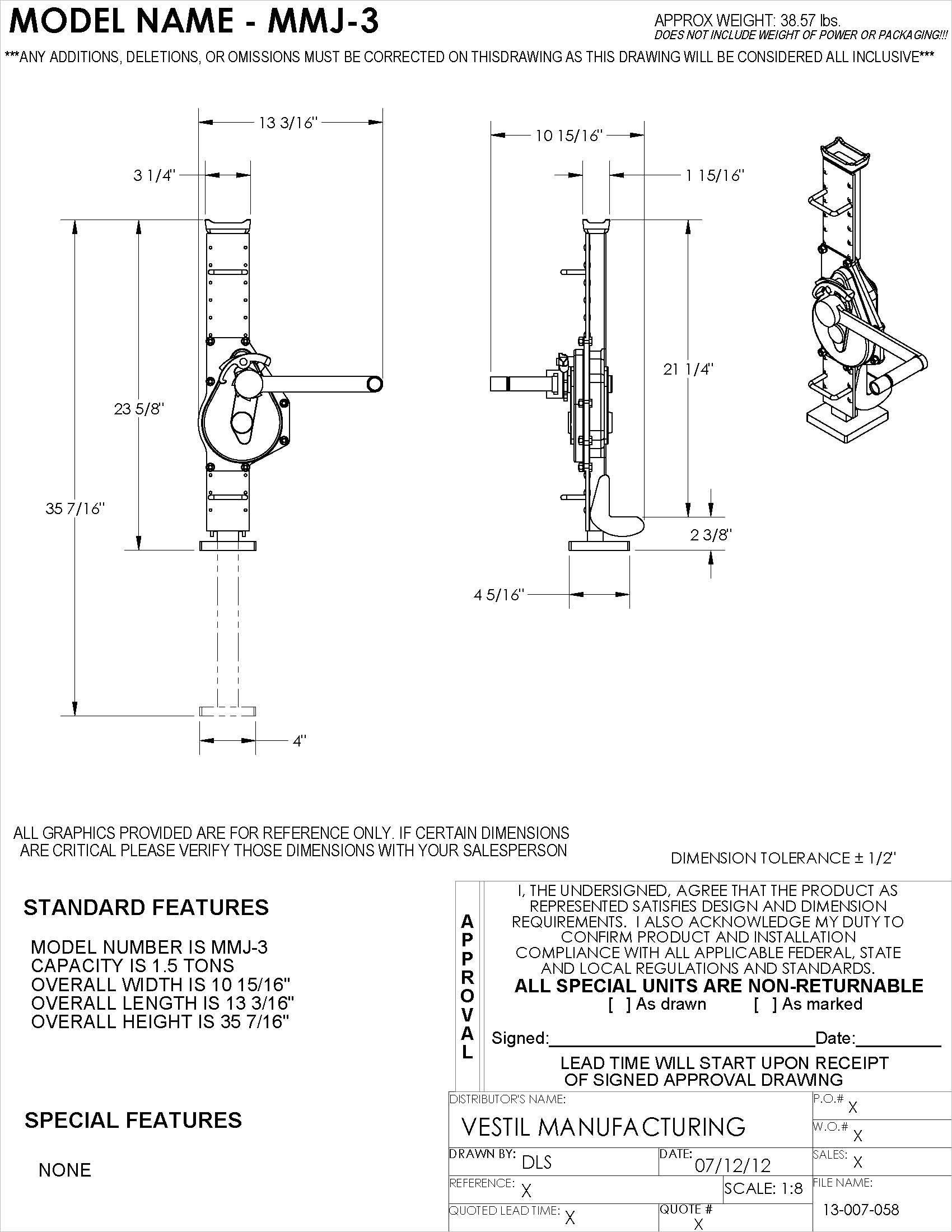 Vestil MMJ-3 Mechanical Machinery Jack,3000 lb. Capacity,Blue