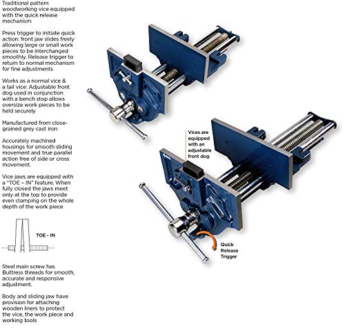 Groz 39007 Quick Release Woodworking Vise, with Trigger for Quick Adjustment