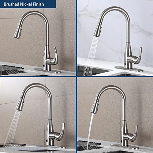 Bio Bidet by Bemis FLOW Motion Activated Single-Handle Pull-Down Sprayer Kitchen Faucet, Brushed Nickel