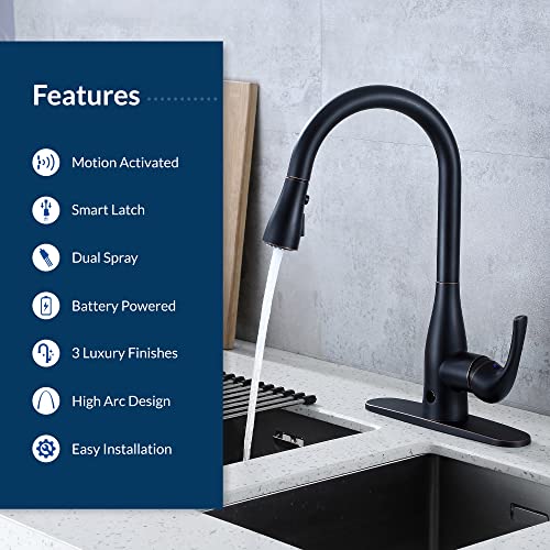 Bio Bidet by Bemis FLOW Motion Activated Single-Handle Pull-Down Sprayer Kitchen Faucet, Brushed Nickel