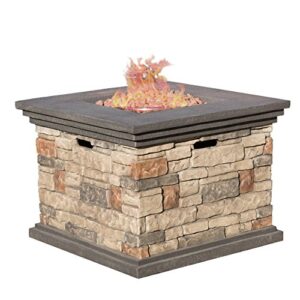 christopher knight home | crawford | outdoor square propane fire pit with stone