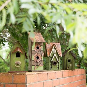 Glitzhome 12" H Green Hanging Distressed Solid Wood Garden Bird House Decoratvie Birdhouse