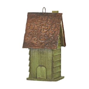 Glitzhome 12" H Green Hanging Distressed Solid Wood Garden Bird House Decoratvie Birdhouse