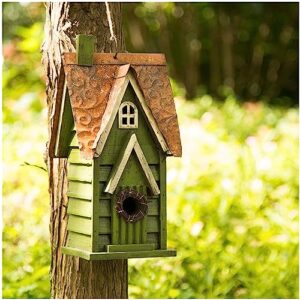 Glitzhome 12" H Green Hanging Distressed Solid Wood Garden Bird House Decoratvie Birdhouse