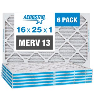 aerostar 16x25x1 merv 13 pleated air filter, ac furnace air filter, 6 pack (actual size: 15 3/4" x 24 3/4" x 3/4")