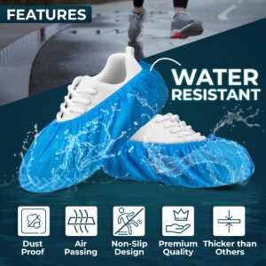 Blue Shoe Guys Premium Disposable Boot & Shoe Covers Booties | 100 Pack | Durable, Non-Slip, Non-Toxic, Water Resistant, Recyclable Protectors for Indoor & Outdoor | Large Size Fits Most Shoes