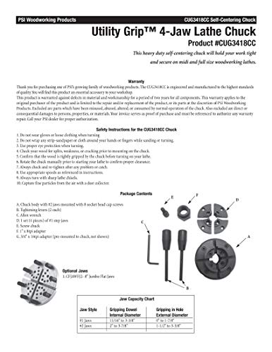 PSI Woodworking CUG3418CC Utility Grip 4-Jaw Lathe Chuck System