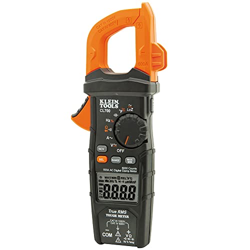 Klein Tools CL700 Autoranging Digital Clamp Meter, TRMS 600Amp, AC/DC Volts, Current, LoZ, Continuity, Frequency, NCVT, Temp, More, 1000V