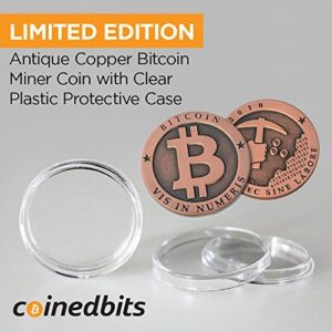 Bitcoin Miner Token Antique Copper Commemorative Souvenir Round by CoinedBits | Limited Edition with Plastic Display Case