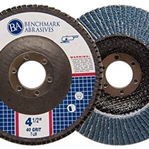 Benchmark Abrasives 4.5" x 7/8" Premium High-Density Jumbo Zirconia Type 29 Flap Discs for Sanding, Stock and Rust Removal, Finishing, Grinding, Deburring (10 Pack) - 40 Grit