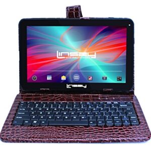 LINSAY 10.1" Quad Core 2GB RAM 32GB Android 11 Tablet with Brown Crocodile Style Keyboard