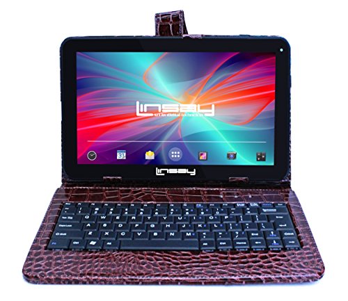 LINSAY 10.1" Quad Core 2GB RAM 32GB Android 11 Tablet with Brown Crocodile Style Keyboard