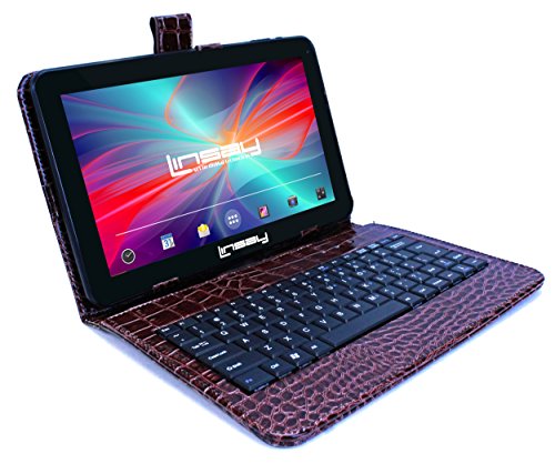 LINSAY 10.1" Quad Core 2GB RAM 32GB Android 11 Tablet with Brown Crocodile Style Keyboard