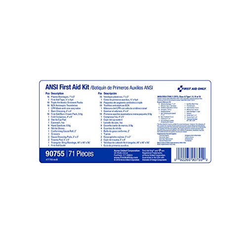 First Aid Only 90755 ANSI 2015 Compliant 10-Person Emergency First Aid Kit for Office, Home, and Worksites, 71 Pieces