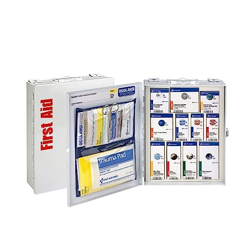 First Aid Only 90658 25-Person SmartCompliance First Aid Kit for Businesses, ANSI 2015 Compliant Metal Food Service First Aid Cabinet, 94 Pieces