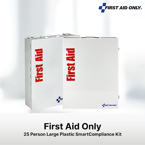 First Aid Only 90658 25-Person SmartCompliance First Aid Kit for Businesses, ANSI 2015 Compliant Metal Food Service First Aid Cabinet, 94 Pieces