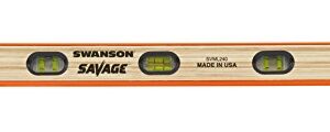 Swanson Tool Co SVML240 24 inch Savage Laminated Wood Masonry I-Beam Level with 3 Bubble Vials for 0°/90°/45° Measurements