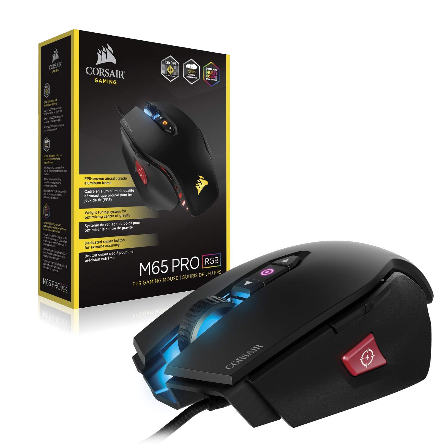 CORSAIR M65 Pro RGB - FPS Gaming Mouse - 12,000 DPI Optical Sensor - Adjustable DPI Sniper Button - Tunable Weights -  Black (CH-9300011-NA)