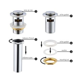 KES Bathroom Sink Drain with Overflow Vessel Sink Lavatory Vanity Pop Up Drain Stopper Polished Chrome Finish, S2007A-CH