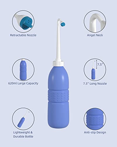 Hibbent Portable Bidet Sprayer and Travel Bidet with Hand Held Bidet Bottle for Personal Cleansing Use Extended Nozzle - Personal Hygiene Care Toilet Bidet Shower/Bathroom Bidet Spray -21.8oz(620ml)