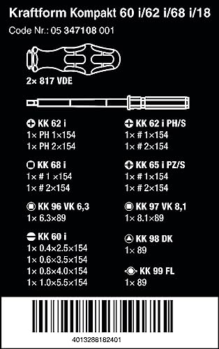 Wera - 5347108001 347108 Kraftform Kompakt VDE 60 i/62 i/68 i/18 Insulated Blade Set