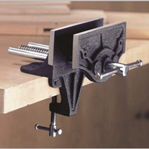 Groz Portable Woodworking Vise, 6-Inch, Clamp on or Bolt to Bench, Cast Iron with "Toe-in" Feature (39006)