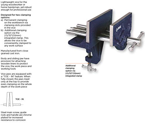 Groz Portable Woodworking Vise, 6-Inch, Clamp on or Bolt to Bench, Cast Iron with "Toe-in" Feature (39006)