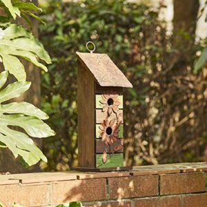 Glitzhome 14.5" H Wooden Garden Bird House Hanging Two-Tiered Distressed with Flowers Decorative Birdhouse