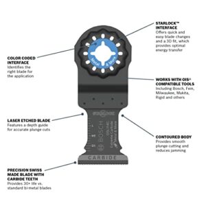 BOSCH OSL114C-3 3-Pack 1-1/4 In. Starlock Oscillating Multi Tool Metal & More Carbide Extreme Plunge Cut Blades for Cutting Iron Bar, Metal, Wood with Nails, Drywall and Tile