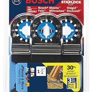 BOSCH OSL114C-3 3-Pack 1-1/4 In. Starlock Oscillating Multi Tool Metal & More Carbide Extreme Plunge Cut Blades for Cutting Iron Bar, Metal, Wood with Nails, Drywall and Tile