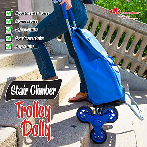 dbest products Stair Climber Trolley Dolly Folding Grocery Cart 3 Wheels Heavy Duty Shopping Hand Truck Made for Condos Apartments,39 inch Handle Height, 17.25" x 15.25" x 39.5", Blue