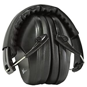 earmuffs hearing protection with low profile passive folding design 26db nrr and reduces up to 125db, black