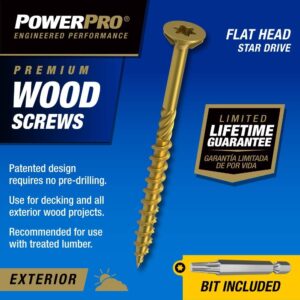 Power Pro 48617 Wood Screws, #10 x 5", Premium Outdoor Deck Screws, Rust Resistant, Epoxy Coated Bronze, 5lb Tub, 213 pcs