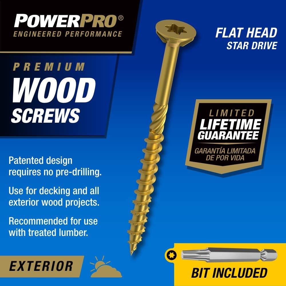 Power Pro 48617 Wood Screws, #10 x 5", Premium Outdoor Deck Screws, Rust Resistant, Epoxy Coated Bronze, 5lb Tub, 213 pcs