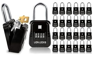 lion locks 1500 key storage lockbox, set-your-own code lock portable key holder, rust-proof secure outdoor key safe, hide-a-key safe box lock box, airbnb, construction (24-pack/black)