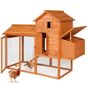 best choice products 80in outdoor wooden chicken coop multi-level hen house, poultry cage w/ramps, run, nesting box, wire fence, 3 access areas