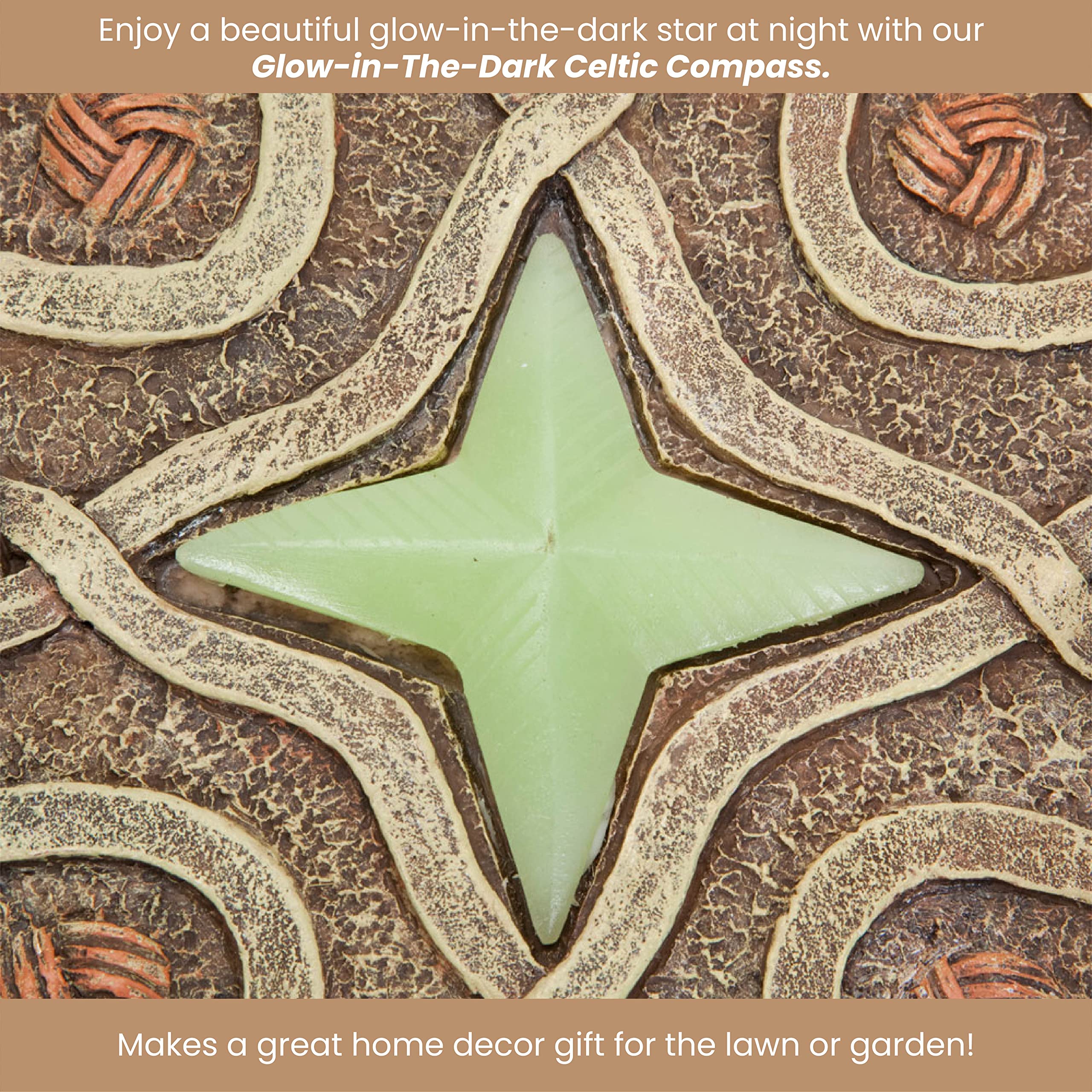 Bits and Pieces - 10” Glow-In-The-Dark Celtic Compass Decorative Stone - Yard Decoration – Beautiful Lawn/Garden Stone