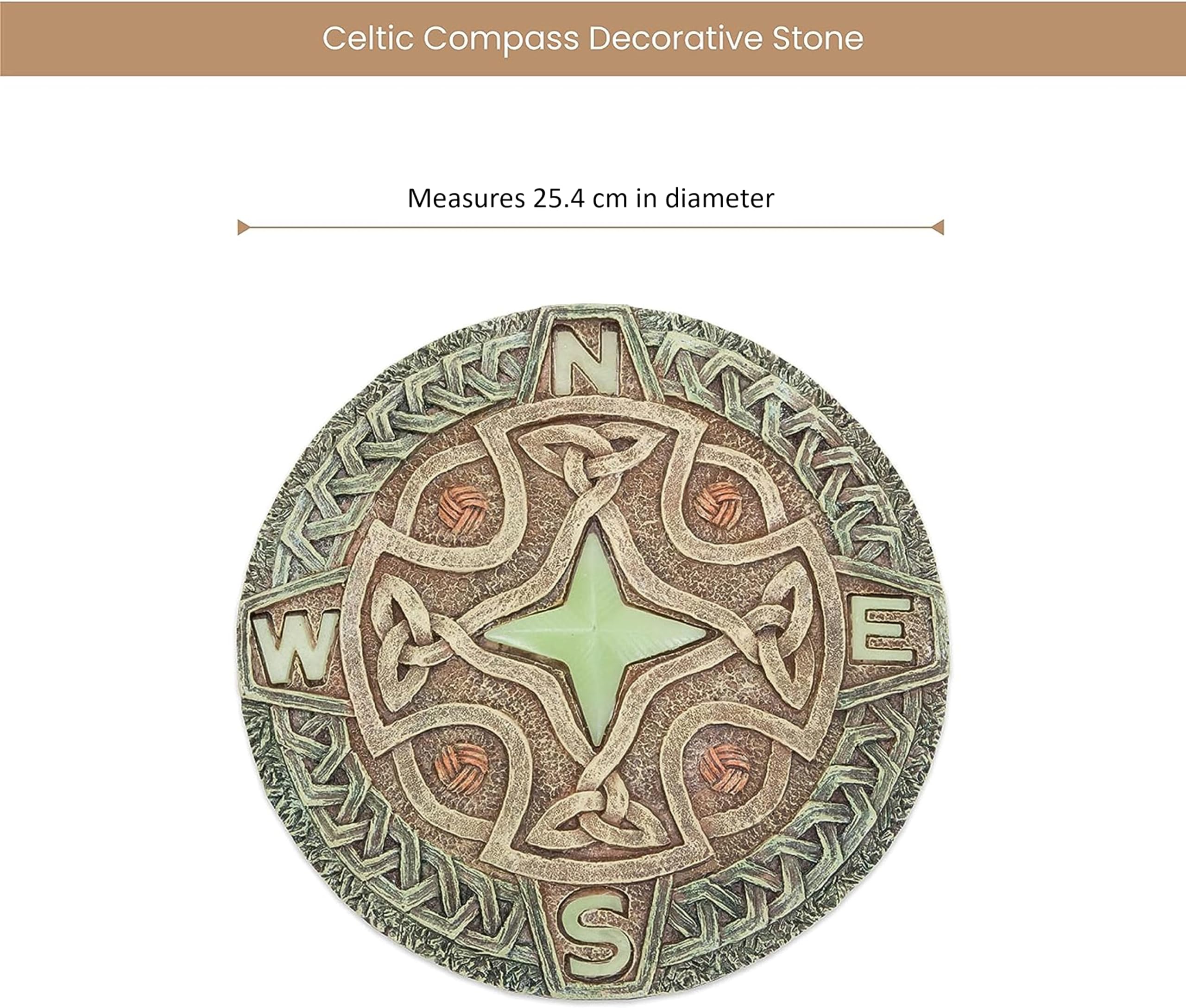 Bits and Pieces - 10” Glow-In-The-Dark Celtic Compass Decorative Stone - Yard Decoration – Beautiful Lawn/Garden Stone