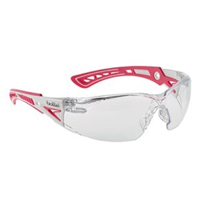 bolle bollé safety 40254, rush+ small safety glasses platinum®, pink & white frame, clear lenses