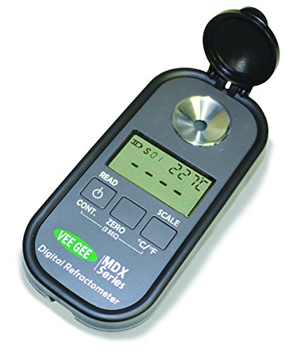 Vee Gee 48202 Digital Refractometer, Mdx-202, for Seawater Salinity, Chlorinity Specific Gravity, ND, 4 Scales, Grey Plastic Housing, 32 mm x 60 mm x 120 mm